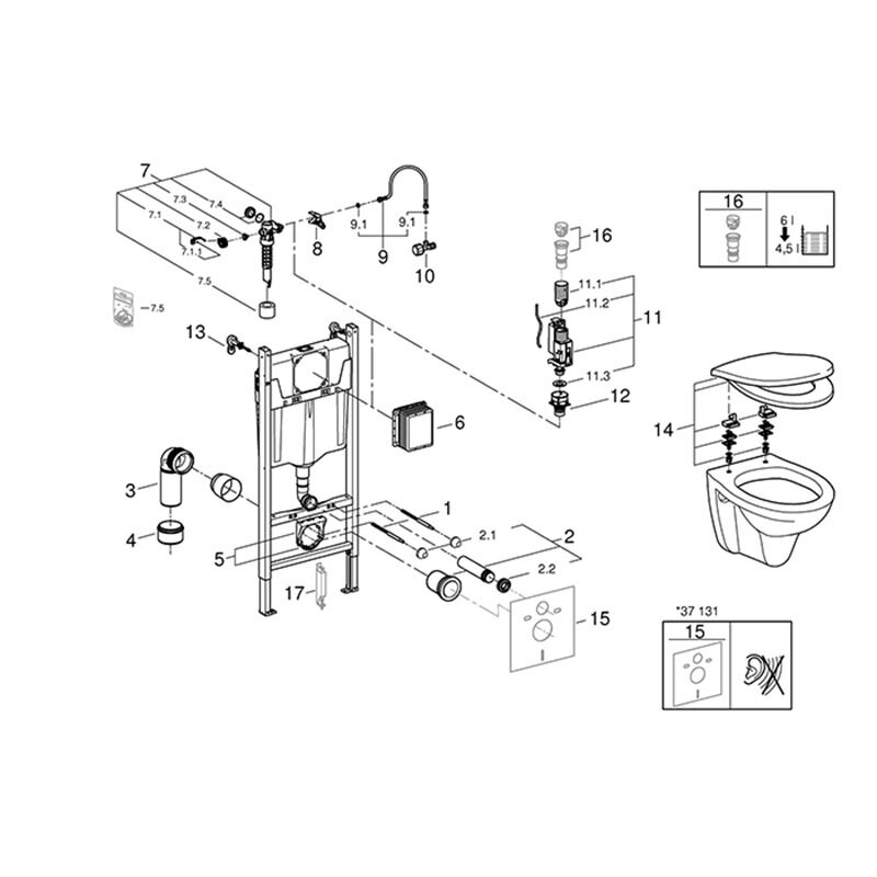 Инсталляция с подвесным унитазом Grohe Lecico Perth, крышка микролифт ...