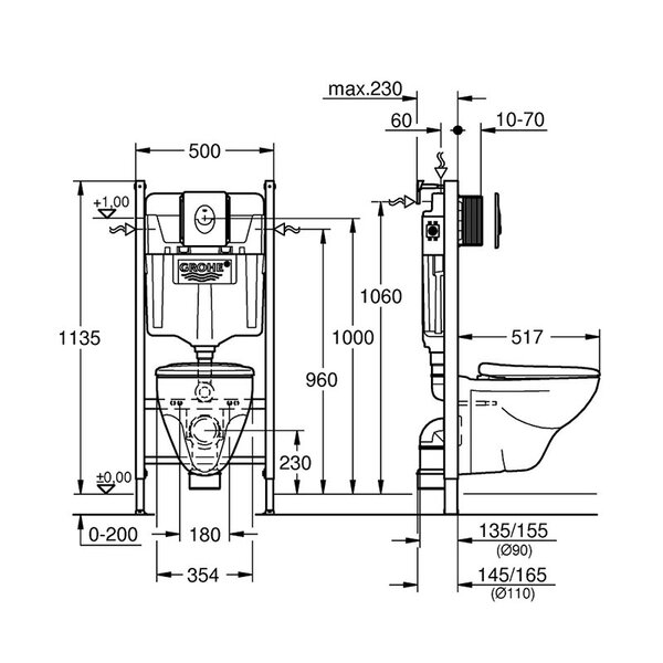 Инсталляция с подвесным унитазом Grohe Lecico Perth, крышка микролифт ...