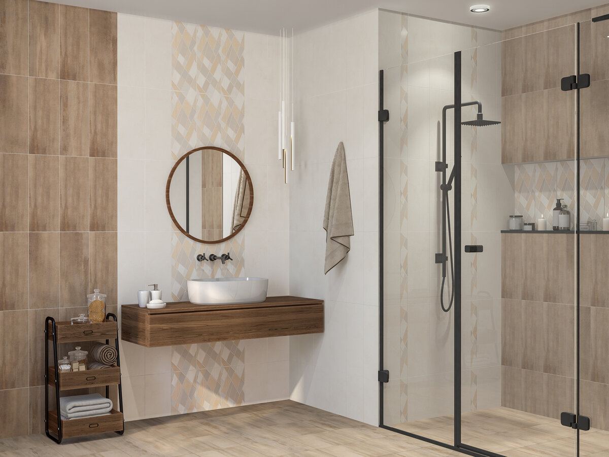 Декор Azori Sonnet Beige Geometria 587892002, 20.1 х 50.5 см, бежевый, серый, купить в Москве