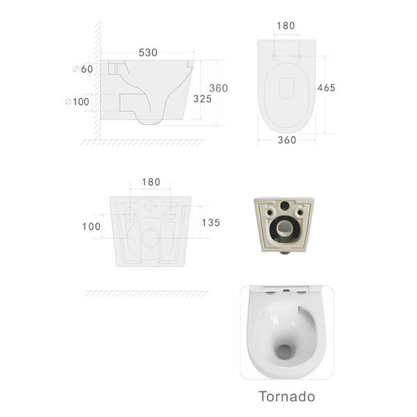 Подвесной безободковый унитаз Boheme Avva 973-SET-W, смыв торнадо, цвет ...