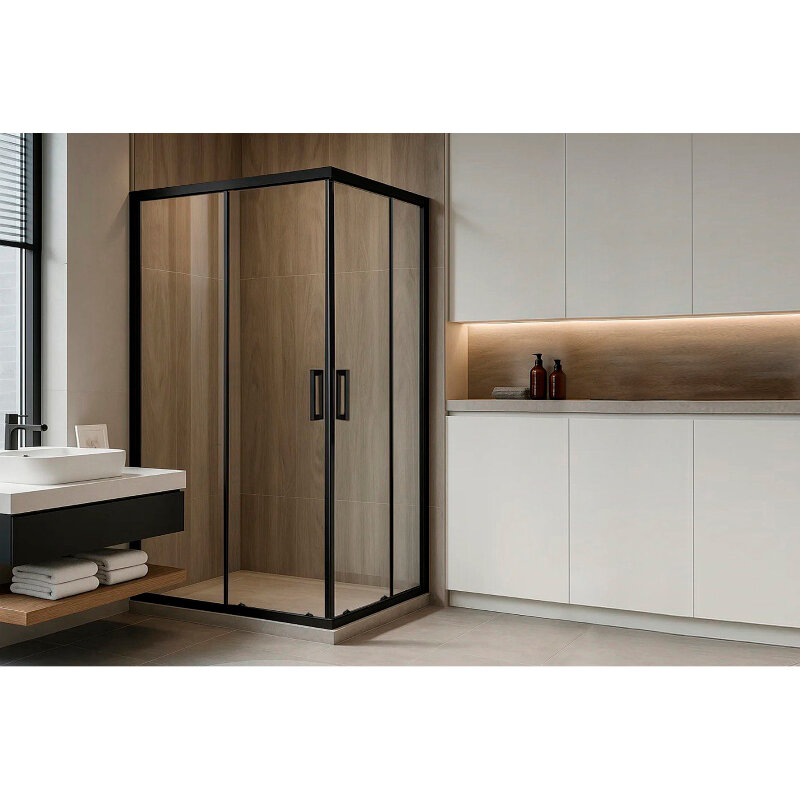 Душевой уголок Royal Bath RB7510HPD-T-BL, 100 x 75 см, стекло прозрачное, профиль черный, купить ...