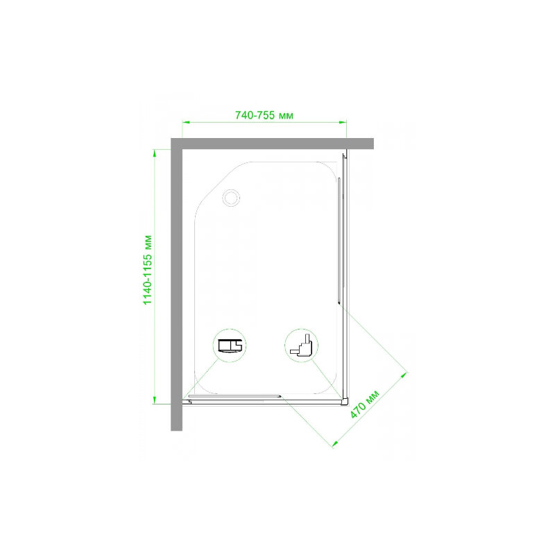 Душевой уголок Royal Bath RB75115HPD-T-BL, 115 x 75 см, стекло прозрачное, профиль черный ...